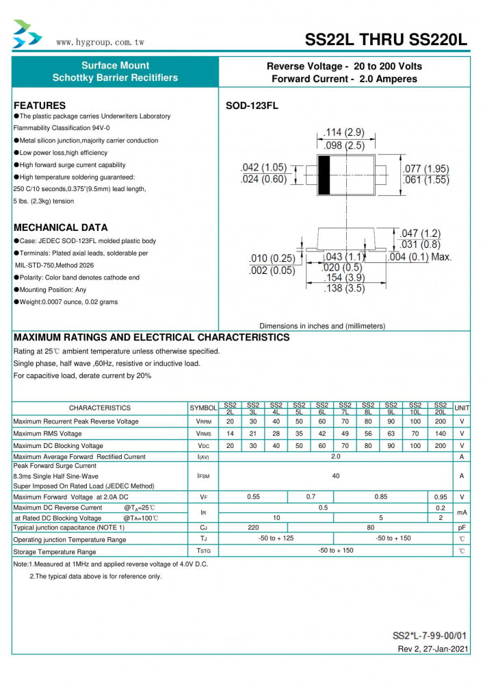 SS220L datasheet page 1