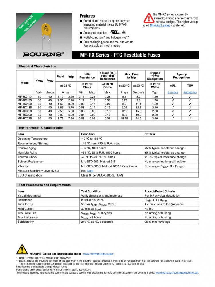 MF-RX series datasheet page 1