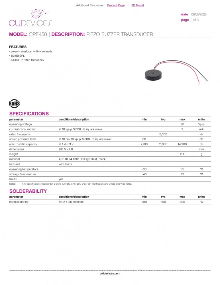 CPE-150 technical document page 1