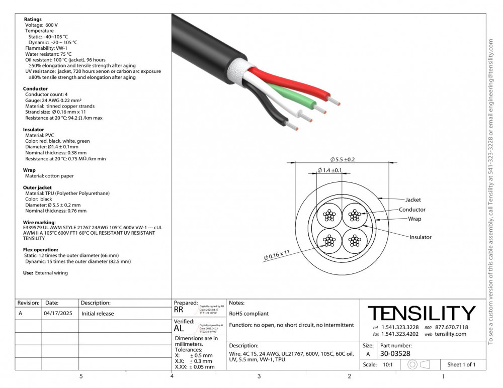 Tensility 30-03528 cable specification drawing