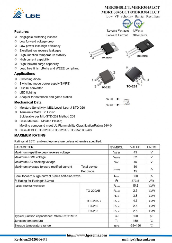 MBRF3045LCT datasheet page 1