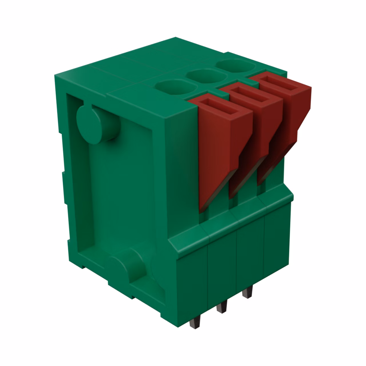 2.54mm Pitch, Eurostyle Fixed-Mount Push-Button Terminal Block, Vertical, 6A, 26-18 AWG, Green, 3 Circuits for sale