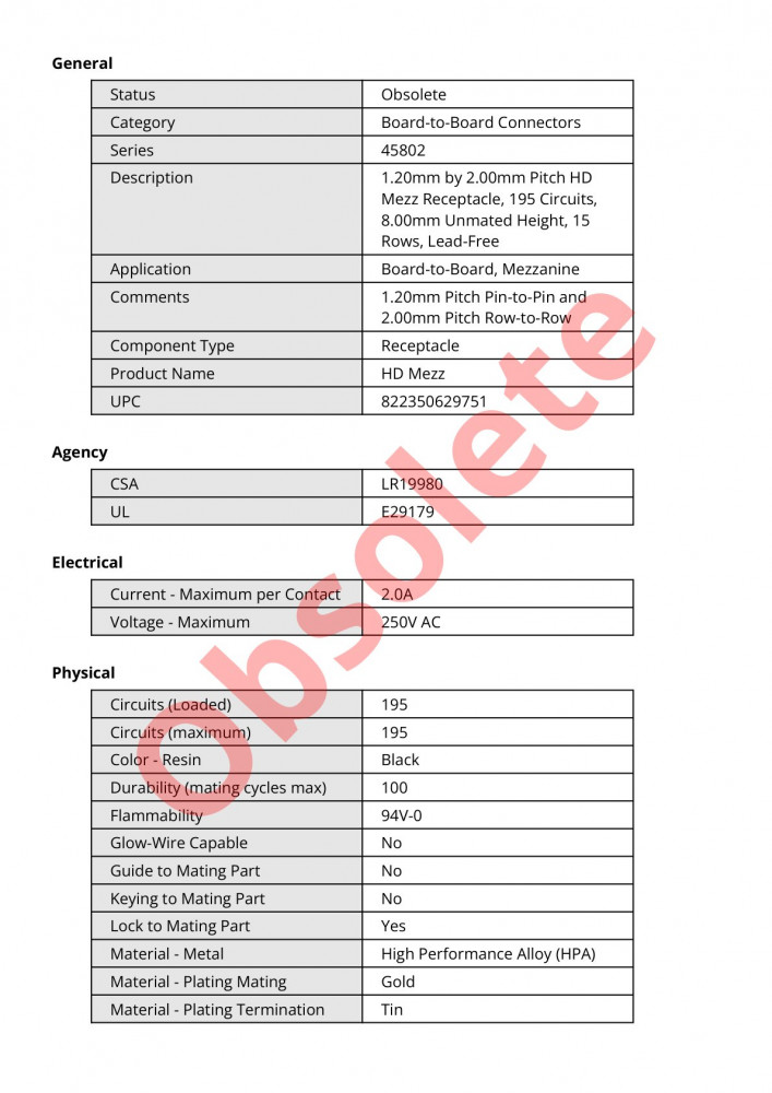 Technical document image 2 for MOLEX 458020215