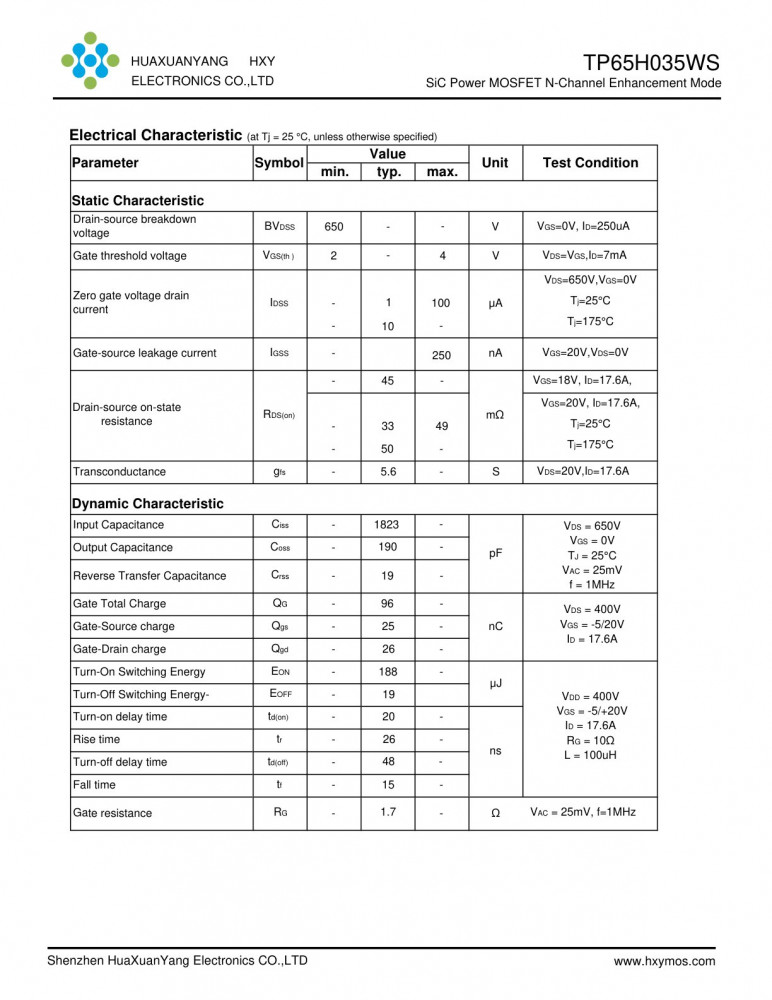TP65H035WS-HXY datasheet page 2