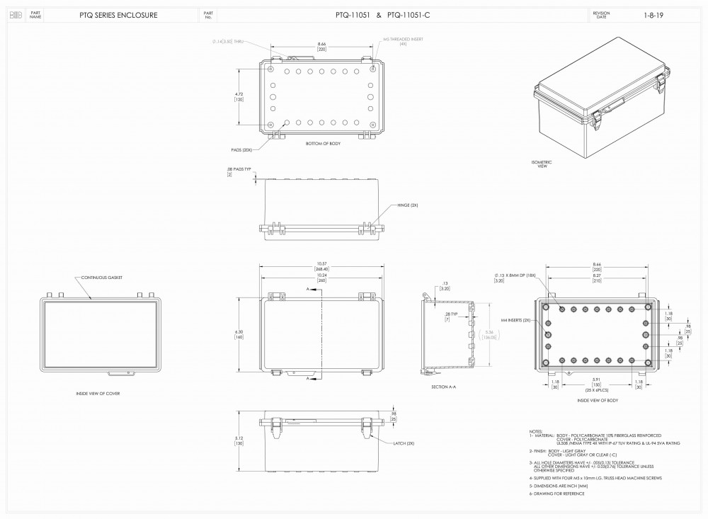 PTQ-11051 enclosure technical drawing