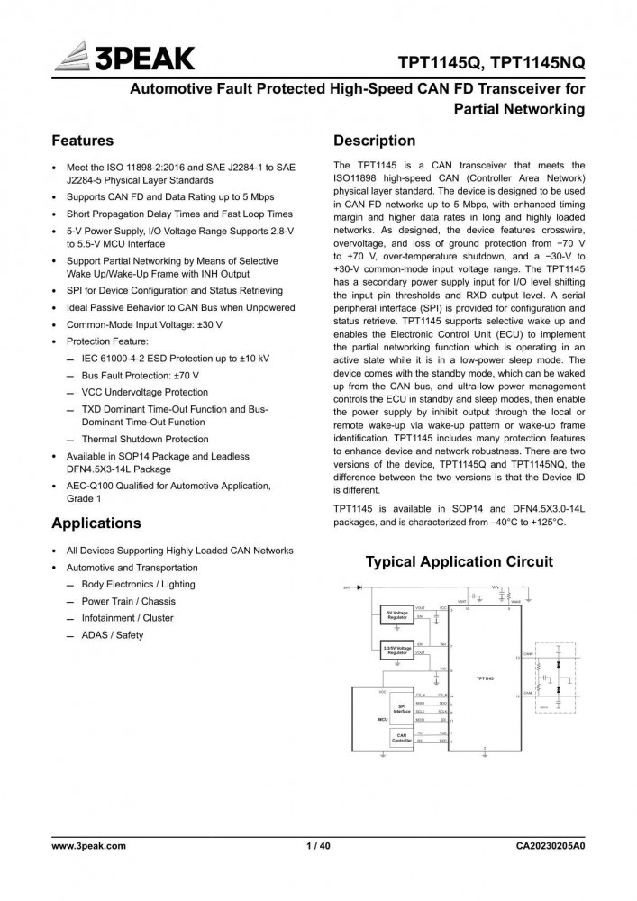 TPT1145NQ-SO2R-S datasheet page 1