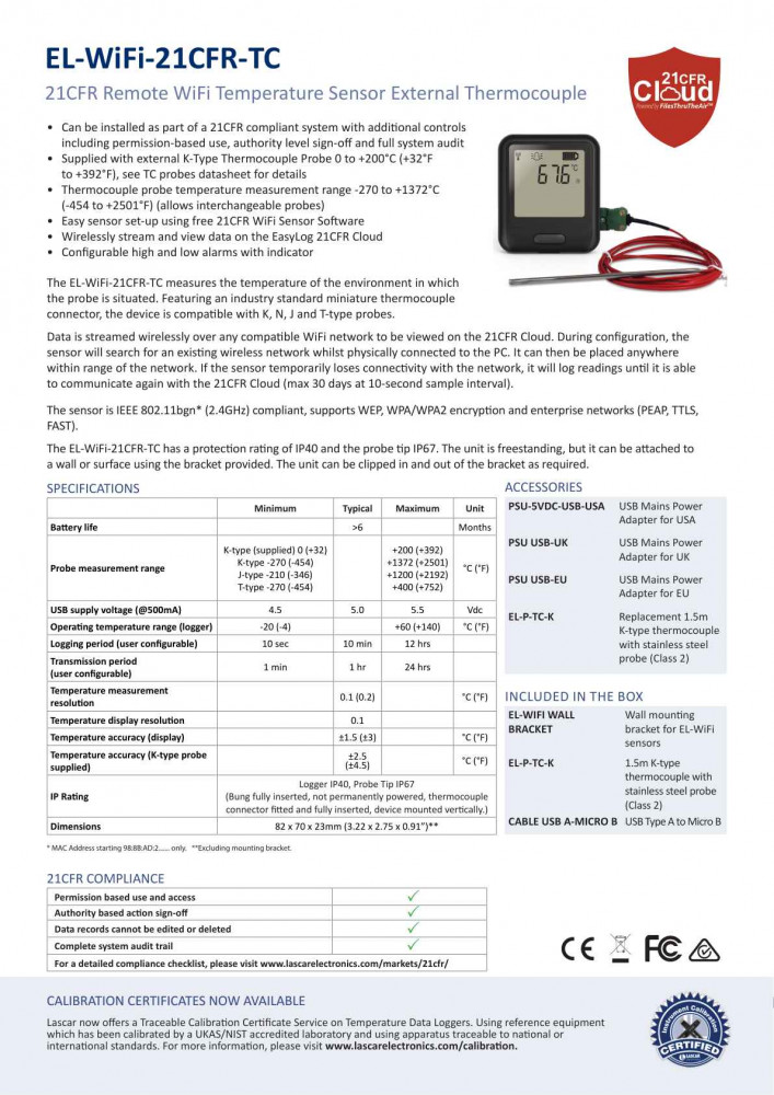 EL-WiFi-21CFR-TC product document, page 1