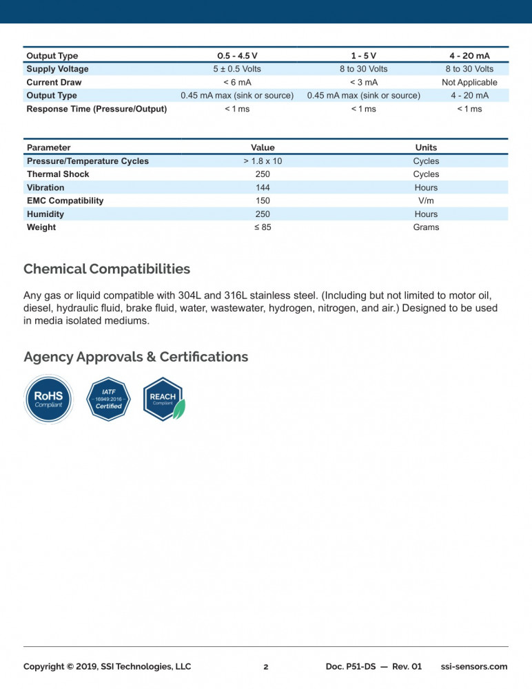 P51 pressure sensor technical document, page 2