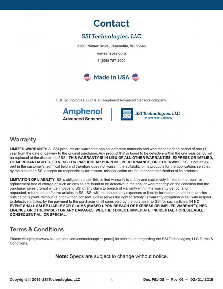 P51 pressure sensor technical document, page 5