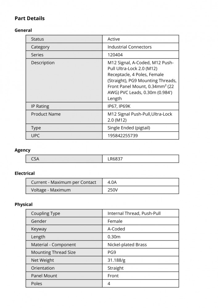 Product specification document page 2