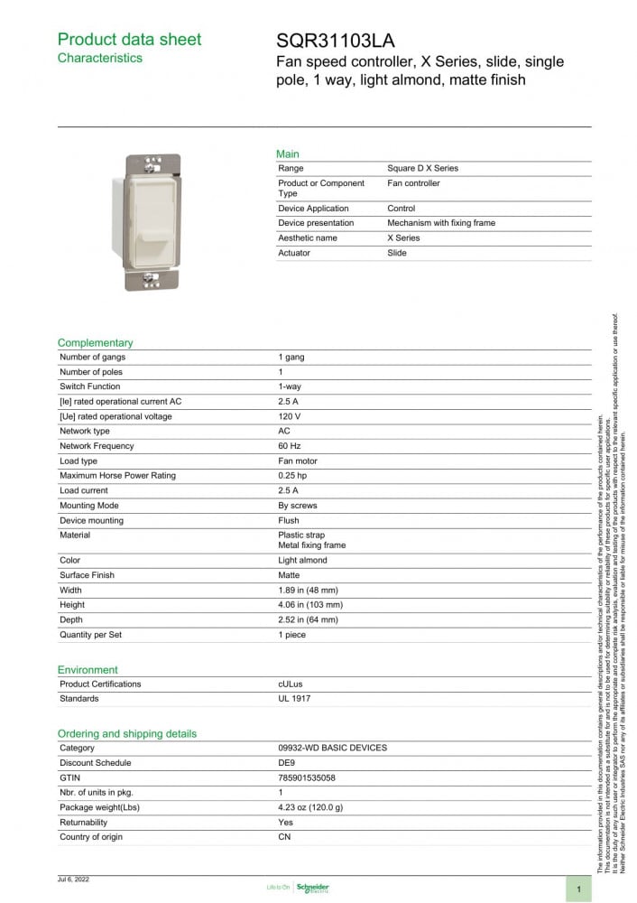 SQR31103LA technical document page 1