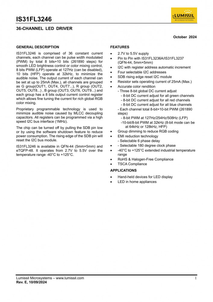 IS31FL3246 document page 1