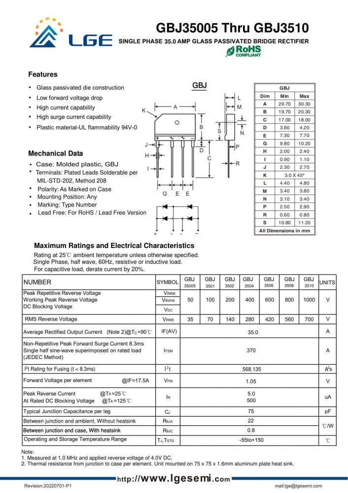 LGE GBJ3508 datasheet page 1