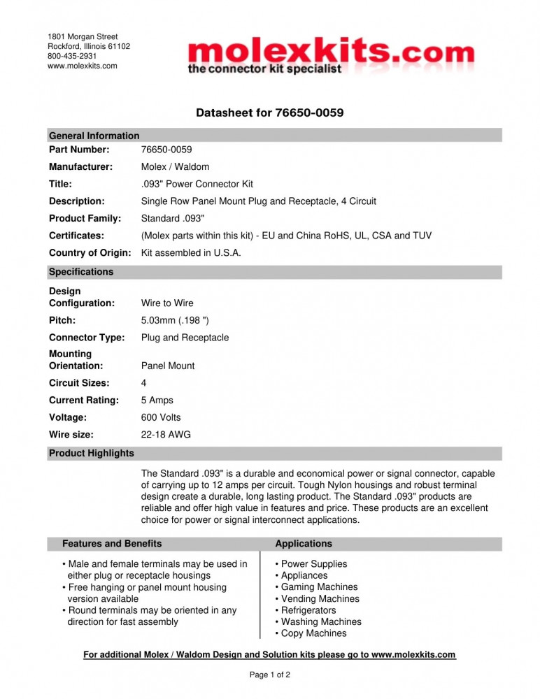 Product document image 1 for the .093 inch connector kit