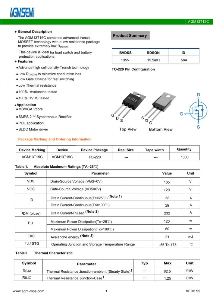 AGM13T15C datasheet page 1
