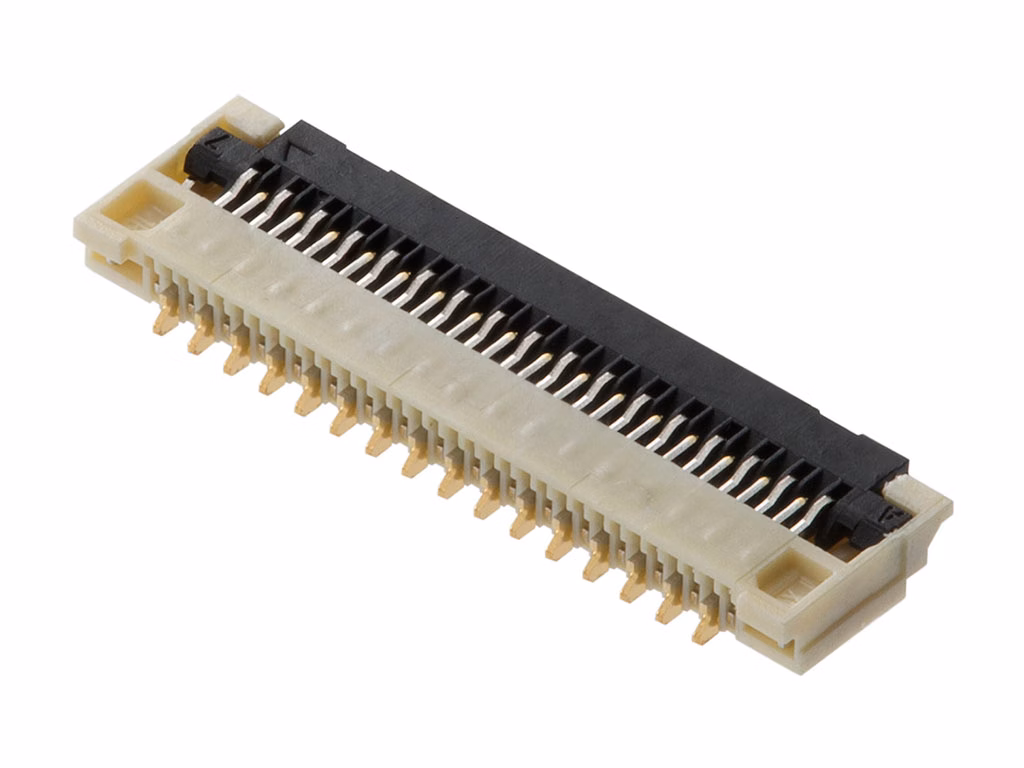 Easy-On FPC Connector, 0.25mm Pitch, 1.00mm Mated Height, Right-Angle, Surface Mount, Bottom Contact Style, with Extended Actuator, 33 Circuits, Halogen-Free, 6000 Pieces per Reel for sale