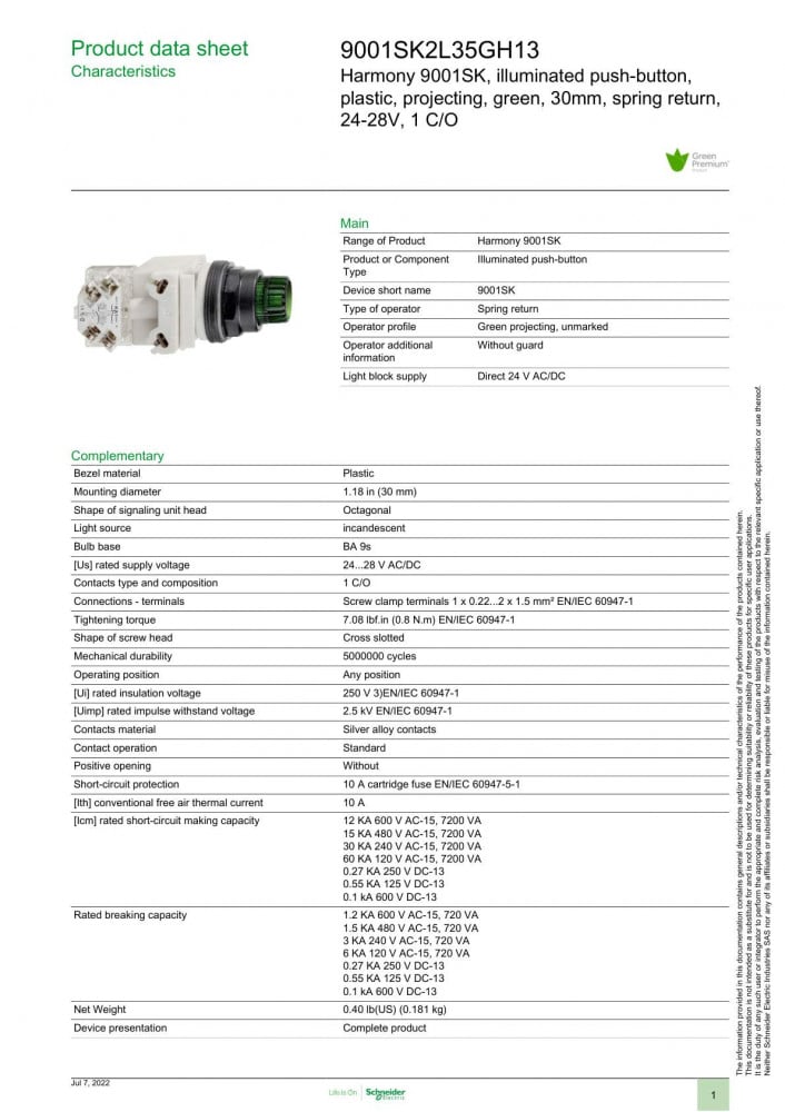 9001SK2L35GH13 technical document page 1