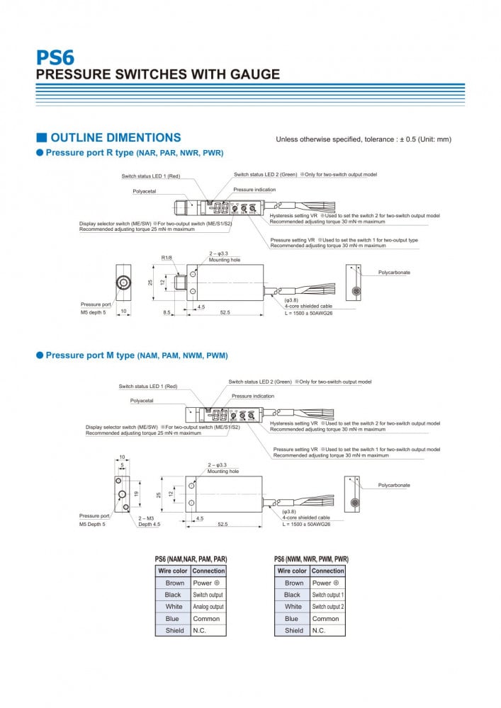 PS6 pressure switch datasheet page 4
