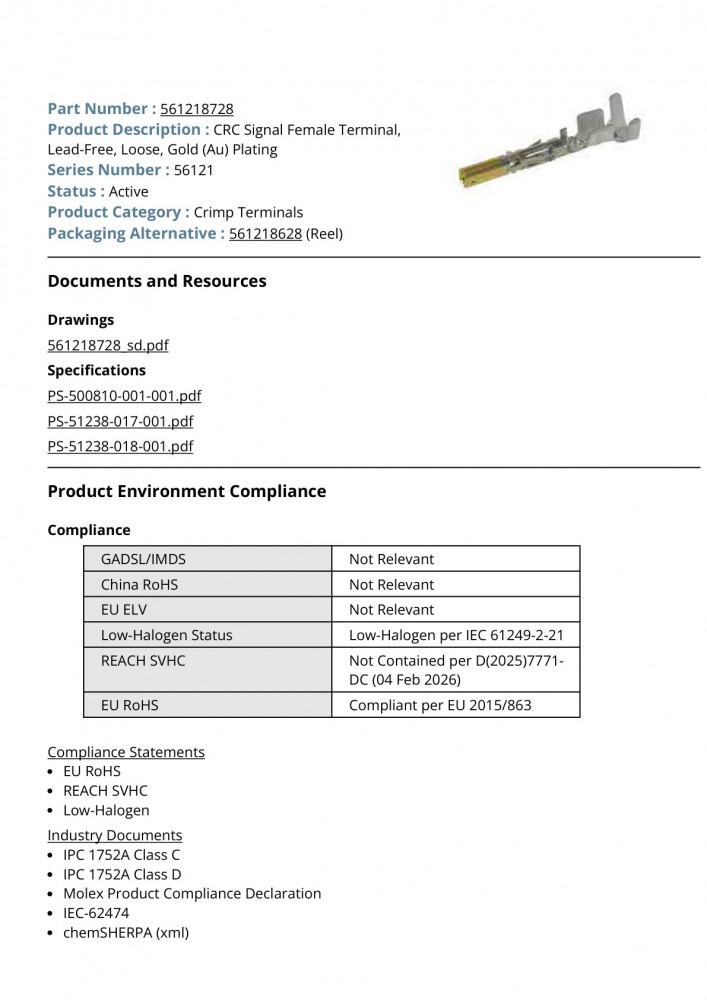 MOLEX 561218728 technical document preview, page 1