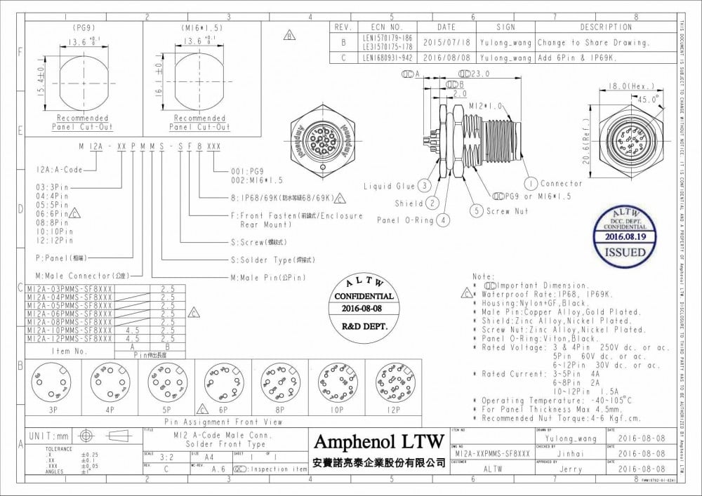 Amphenol M12A-05PMMS-SF8001 technical drawing preview