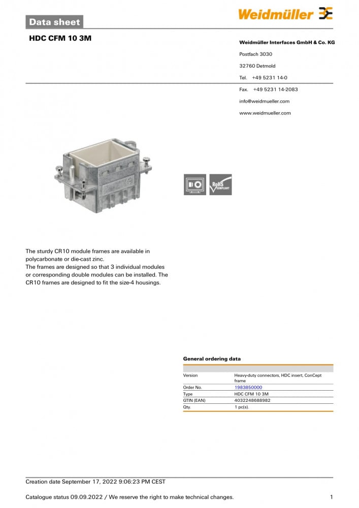 WEIDMULLER 1983850000 technical document page 1