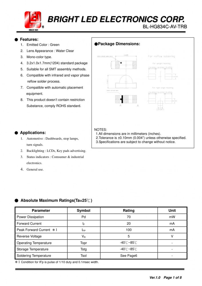 BL-HG834C-AV-TRB datasheet page 1