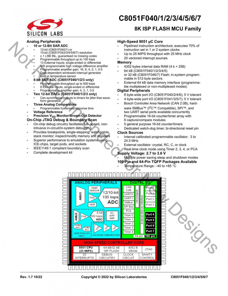 C8051F040-TB-K datasheet page 1