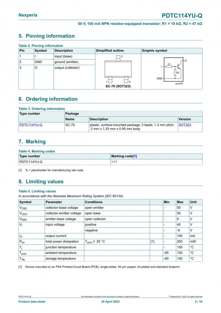 PDTC114YU-Q datasheet page 2