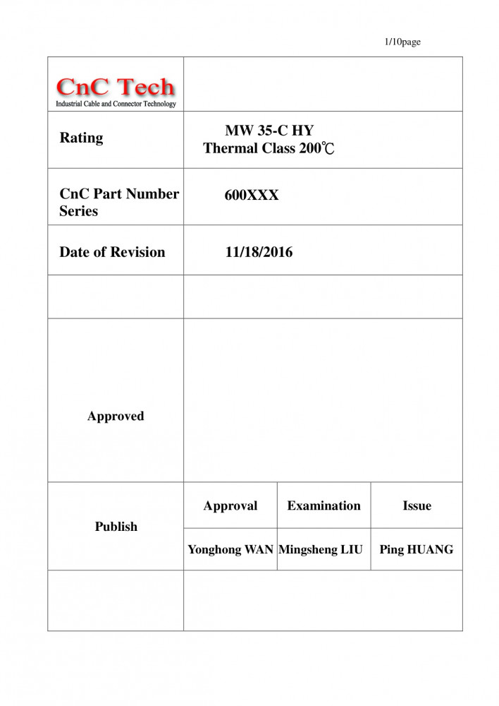 MW 35-C HY specification document page 1