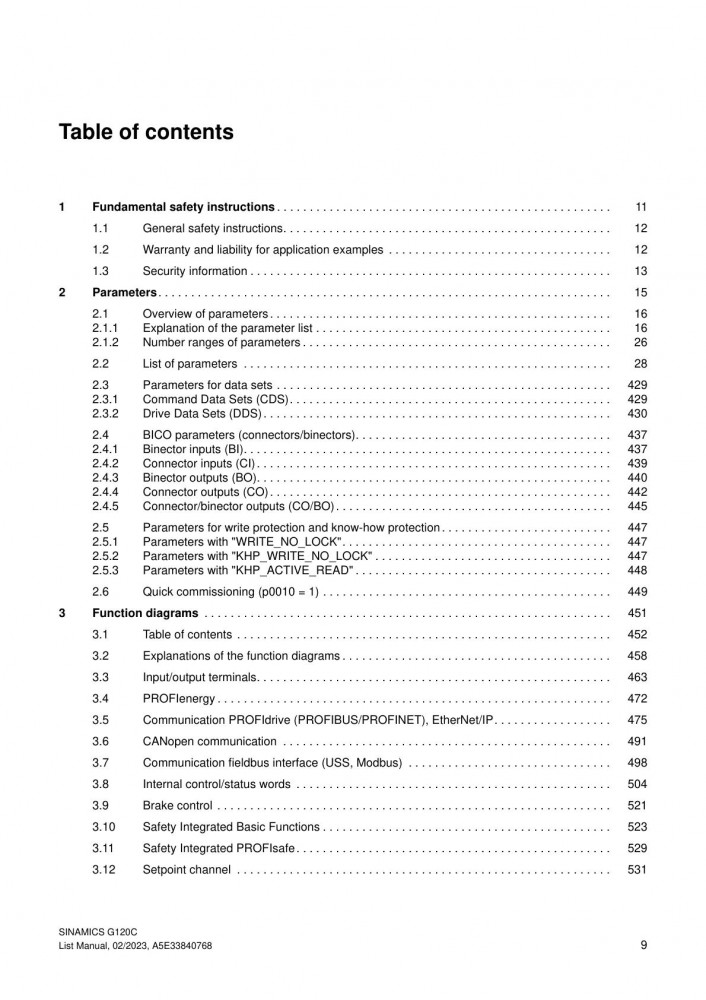 SINAMICS G120C manual page 9