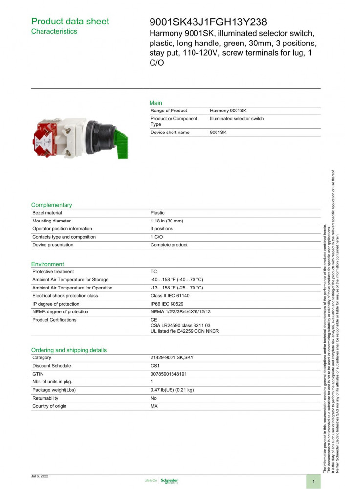 9001SK43J1FGH13Y238 datasheet page 1