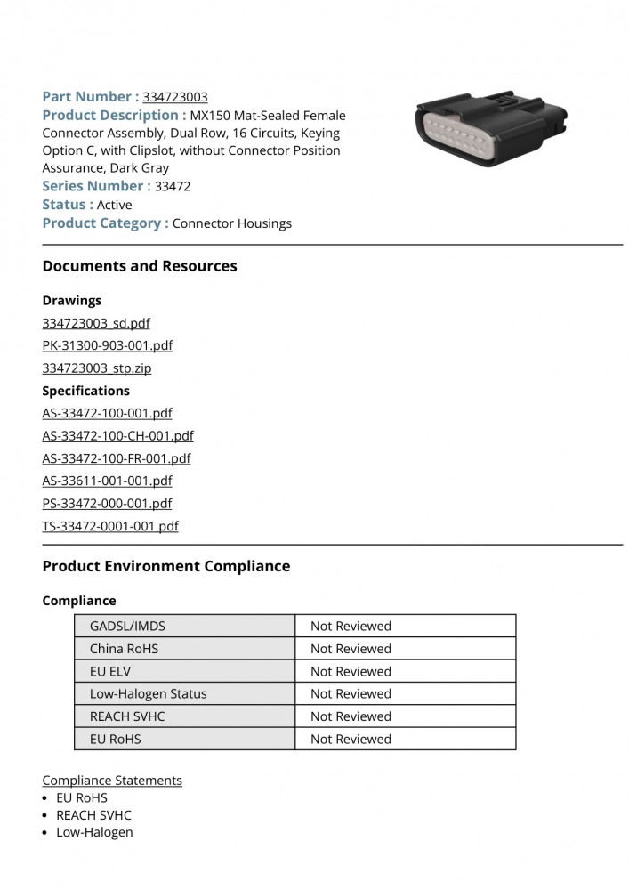 MOLEX 334723003 technical document image, page 1