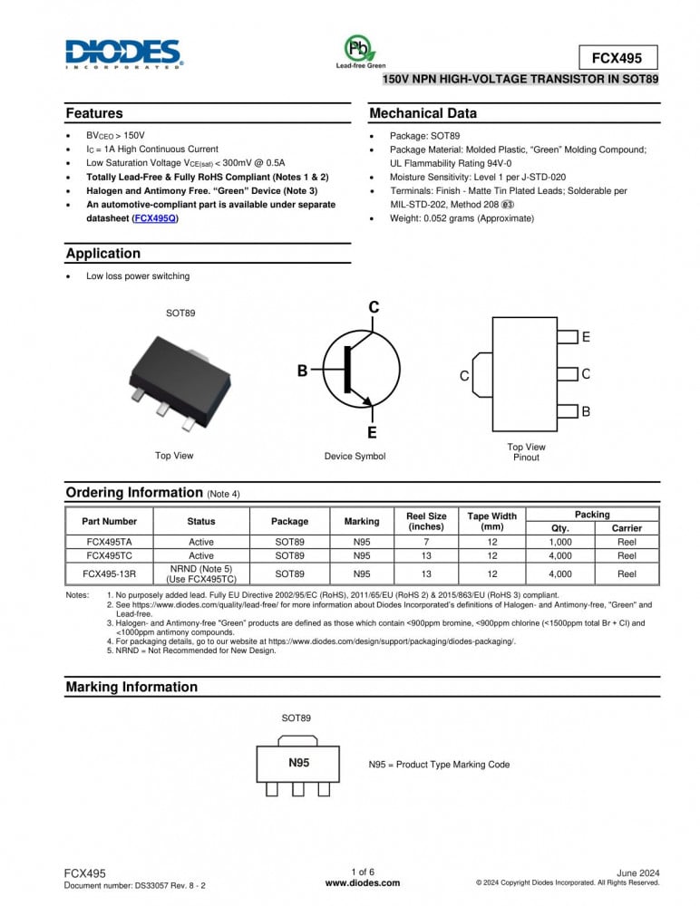 FCX495TA datasheet page 1