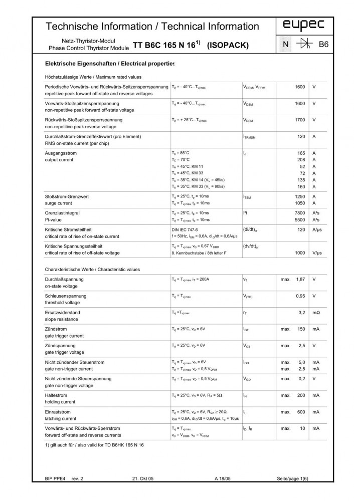 TTB6C165N16LOF datasheet page 1