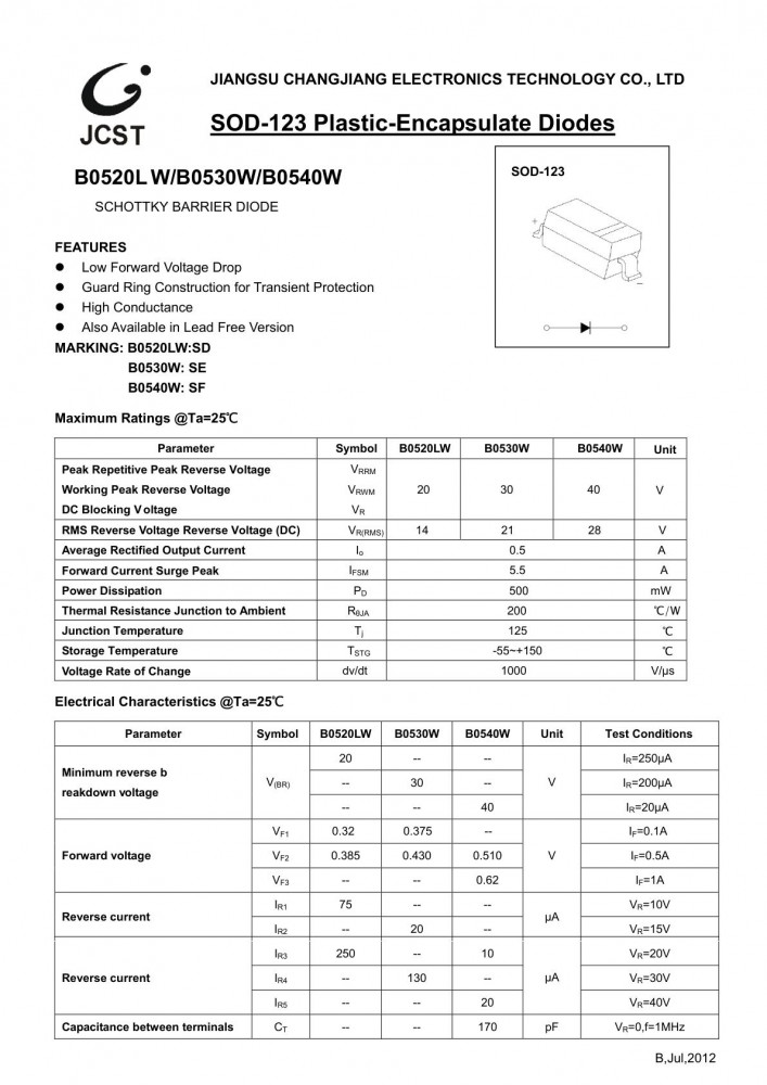JSCJ B0530W datasheet page 1