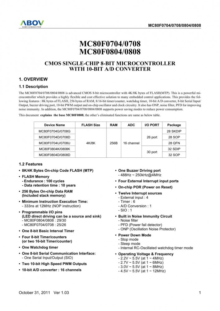 MC80F0708GP manual page 7