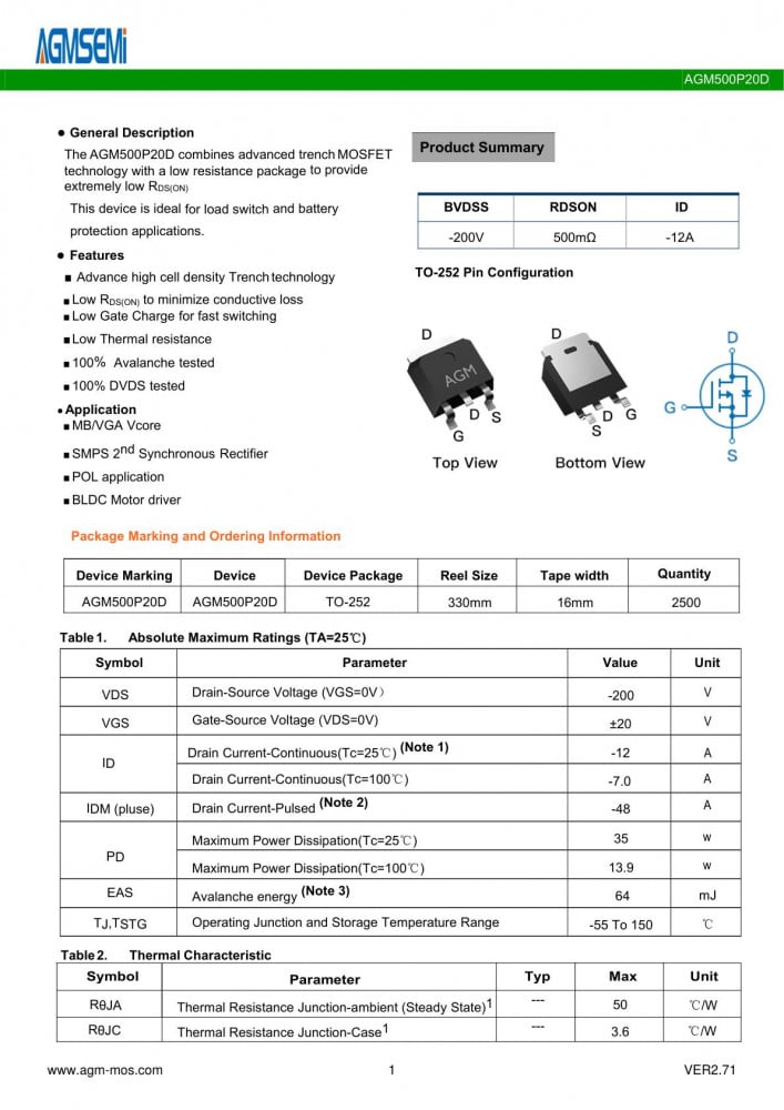 AGM500P20D datasheet page 1
