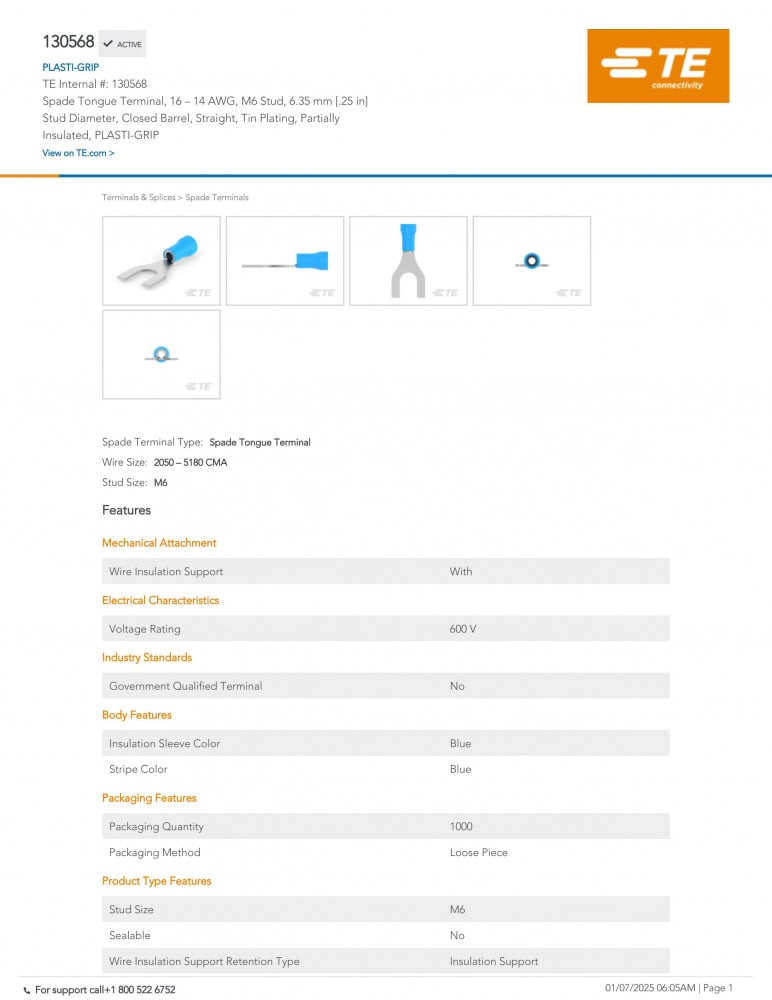 TE Connectivity 130568 technical document page 1