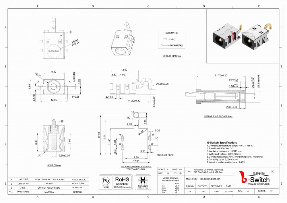DC-S012A-D025-15A technical drawing page