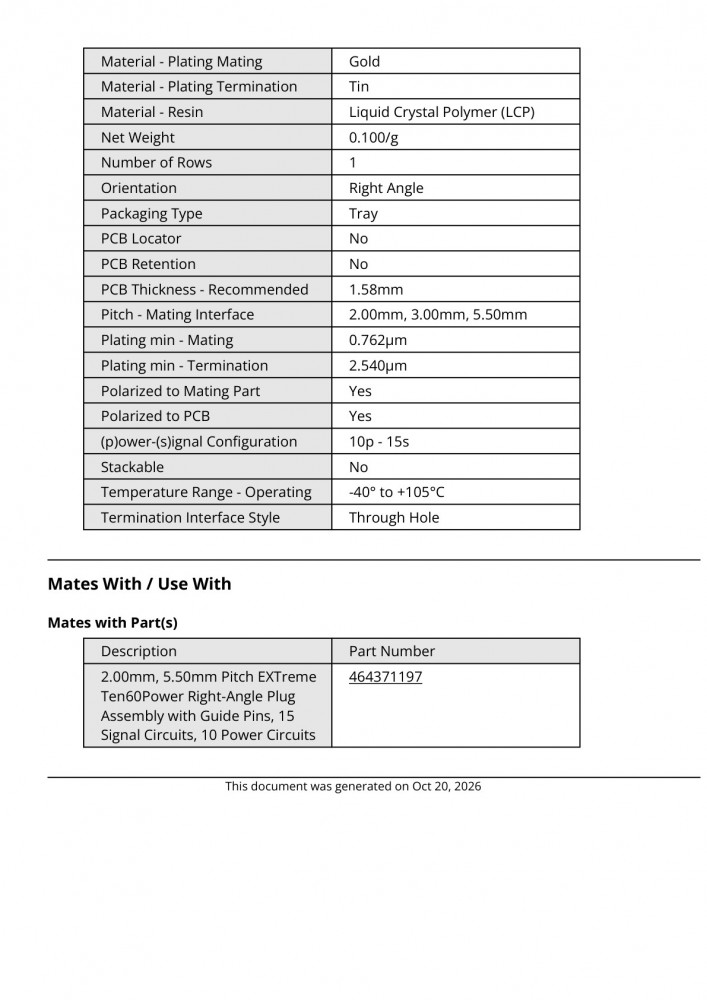 Technical document page 3 for MOLEX 464361197
