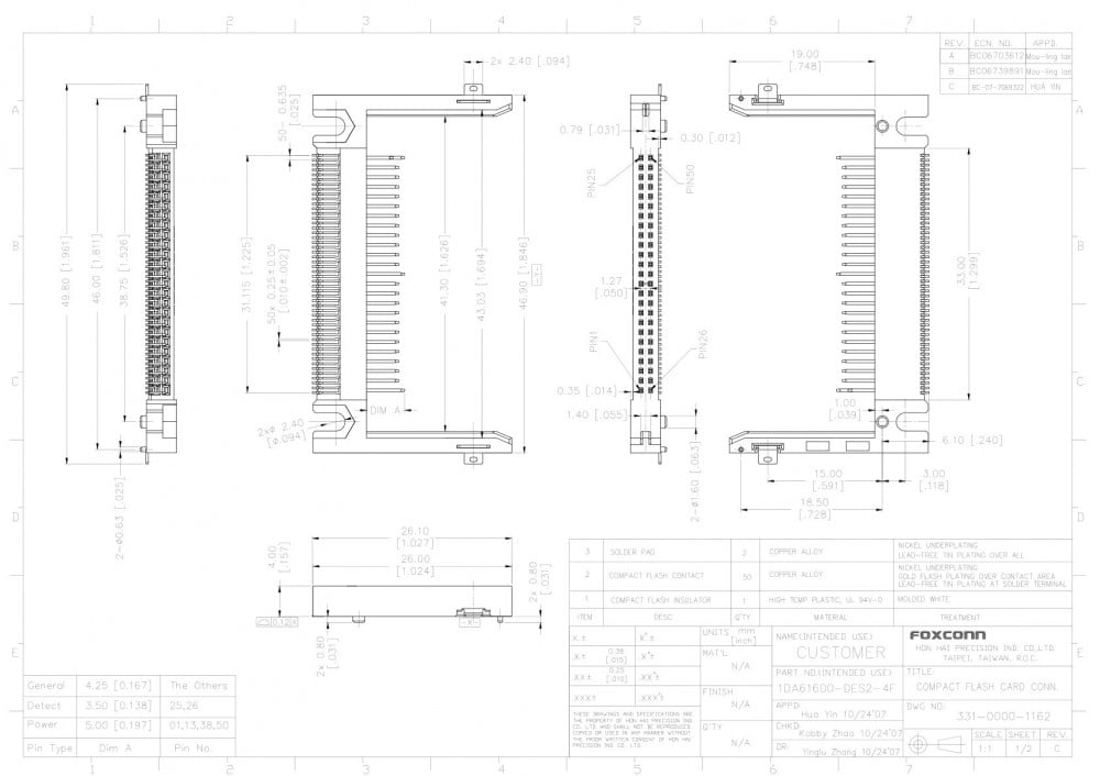 FOXCONN 1DA61600-DES2-4F Compact Flash connector document page 1
