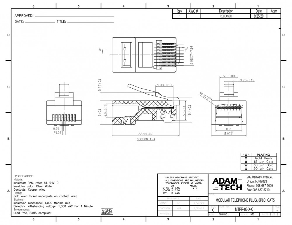 ADAM TECH MTPR-88-X-C technical drawing