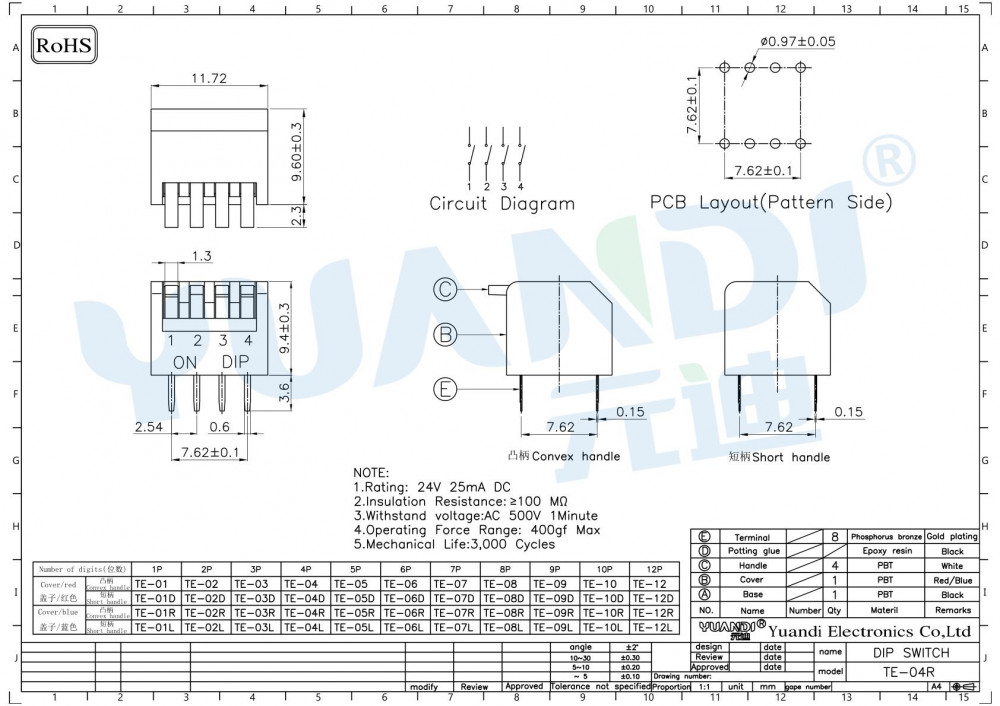 YUANDI TE-04R technical drawing page