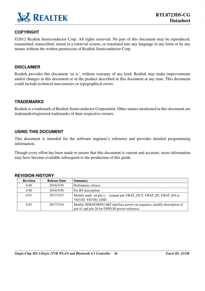 RTL8723DS-CG datasheet page 3