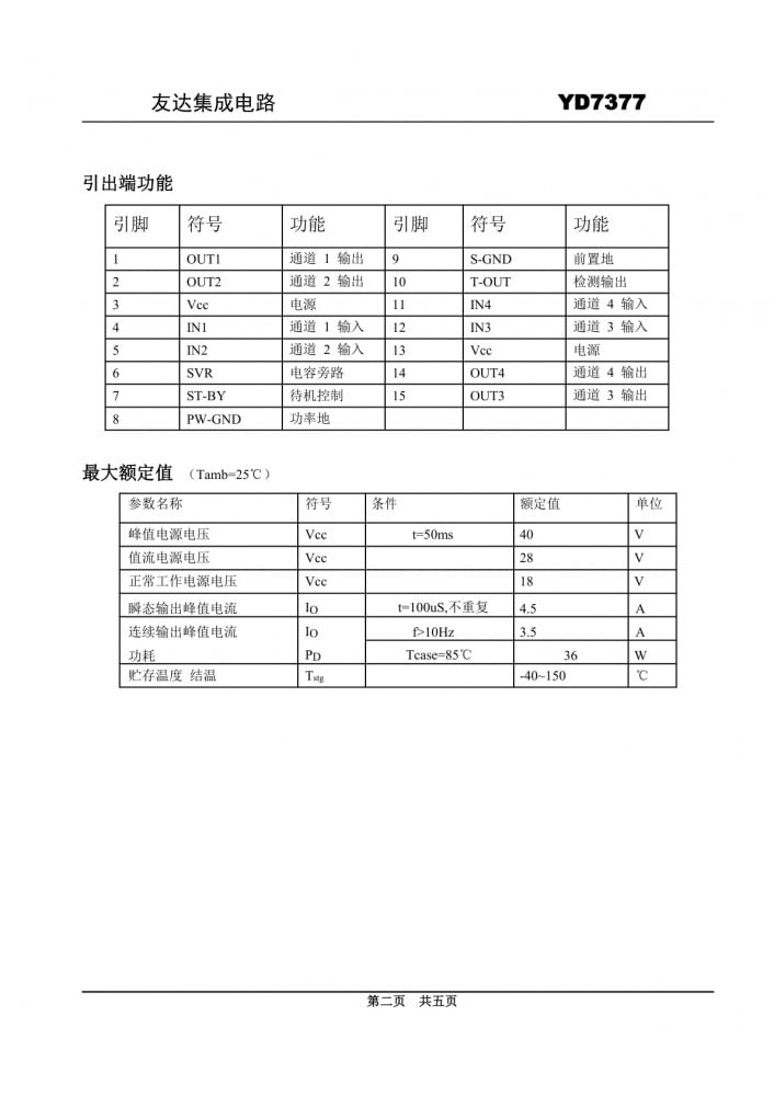 YD7377 datasheet page 2