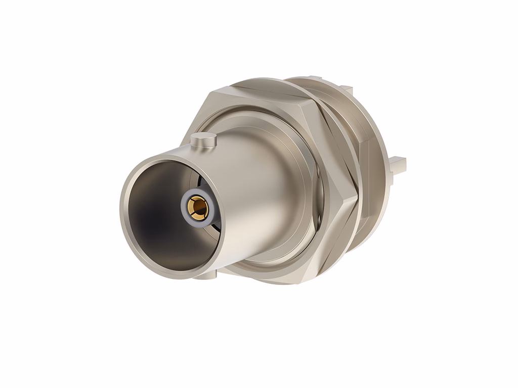 DIN 1.0/2.3 Jack, Straight, PCB Receptacle, Through Hole, Brass Body, Gold (Au) Plated, 11.75mm Height, 75 Ohms