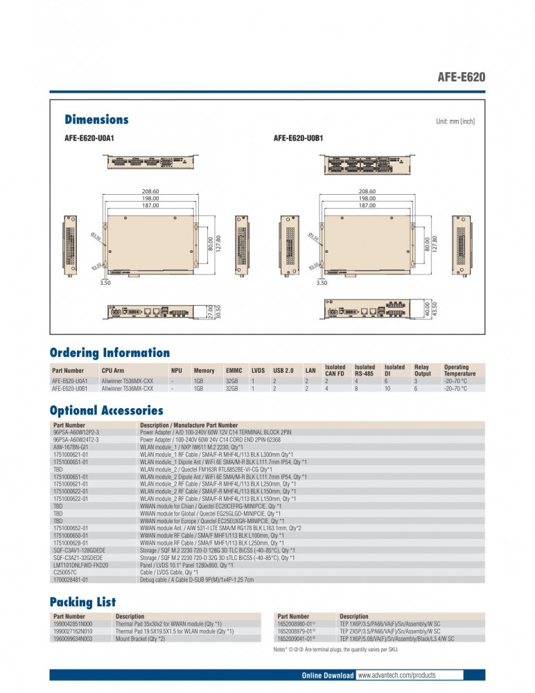 AFE-E620 product documentation page 2