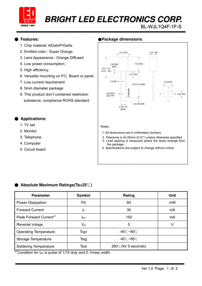BL-WJL1Q4F-1F-S datasheet page 1