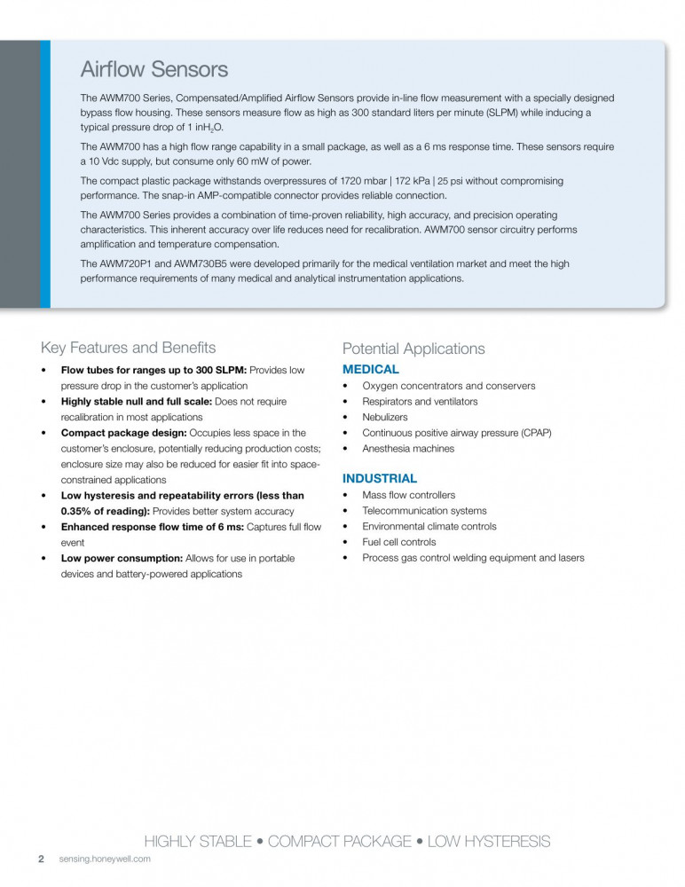 Honeywell AWM700 Series datasheet page 2