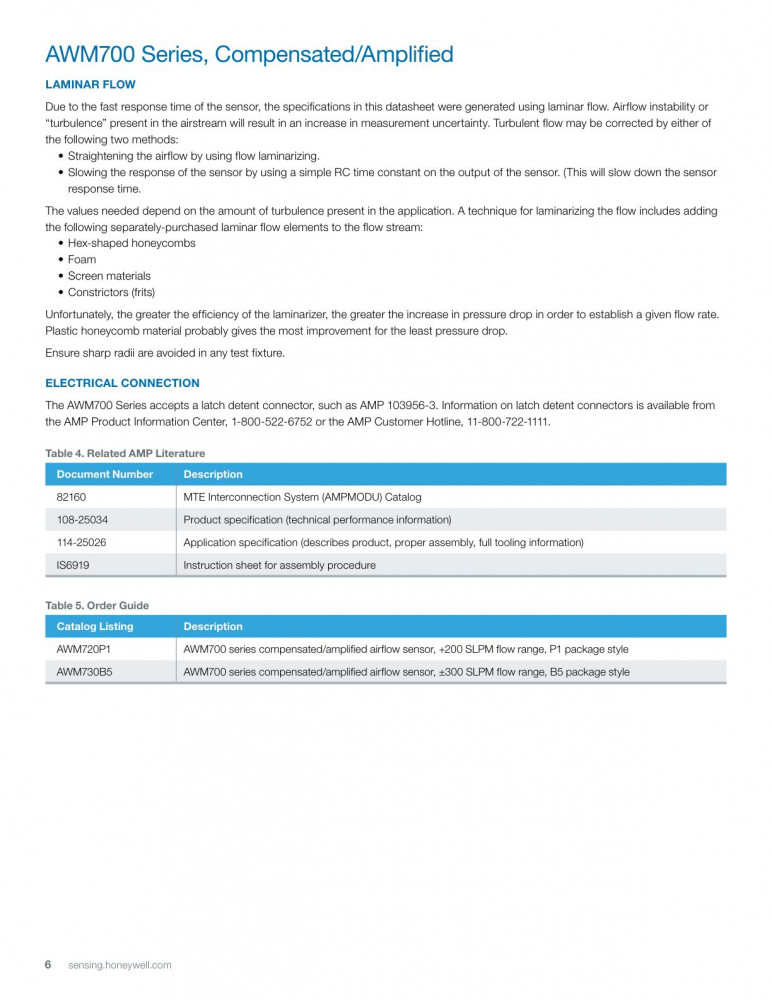 Honeywell AWM700 Series datasheet page 6